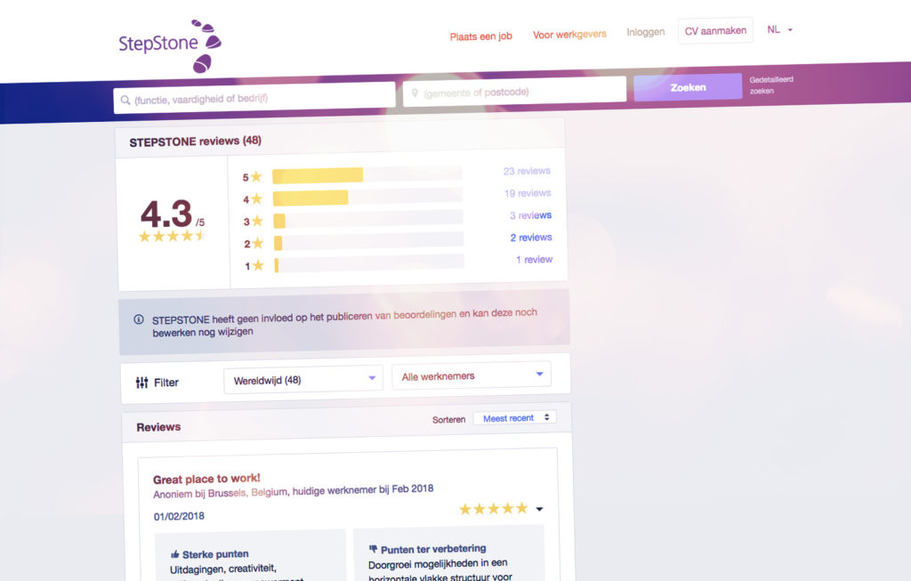 Reviews are revolutionising the recruitment market - www.stepstone.be